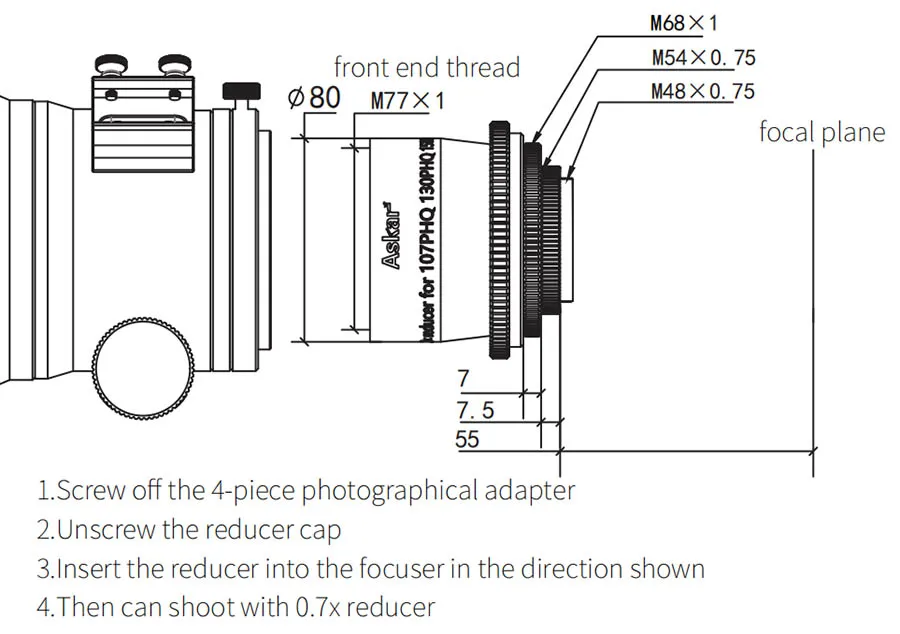 Askar 3" f/4.9 0.7x Reducer for ASKAR 107PHQ and 130PHQ Telescopes ...