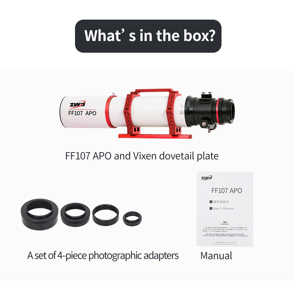 ZWO FF107 f/7 Apochromatic Quintuplet Refractor Telescope - Widescreen ...